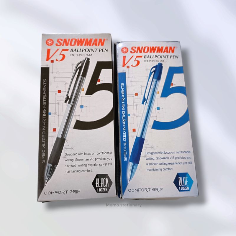 Jual pulpen cetek hitam biru merah V5 / ballpoint/ pen cetek snowman 0. ...