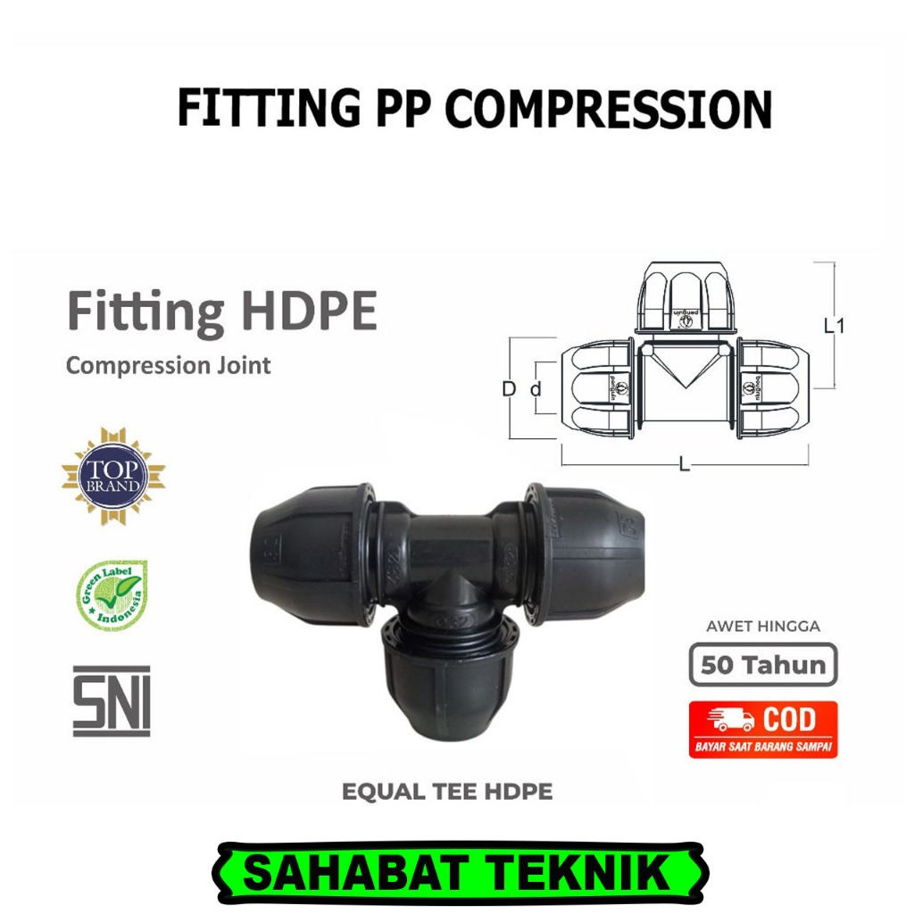 Jual Fitting HDPE Equal Tee Ukuran ( 1/2'' 20mm) / ( 3/4'' 25mm ) / ( 1 ...