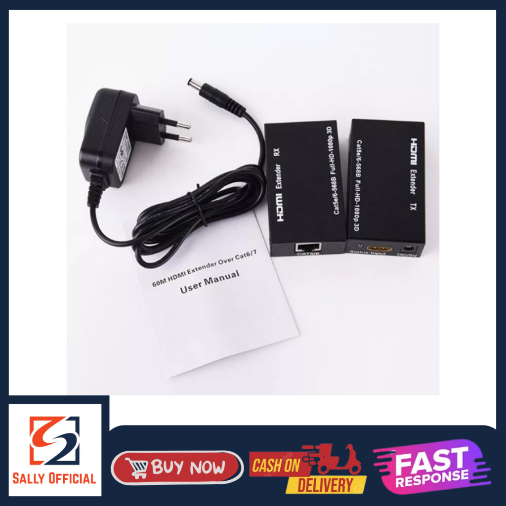 Jual Hdmi extender 60m cat5 / 5e / 6 Cat 5 Cat 6 Converter hdmi to lan ...