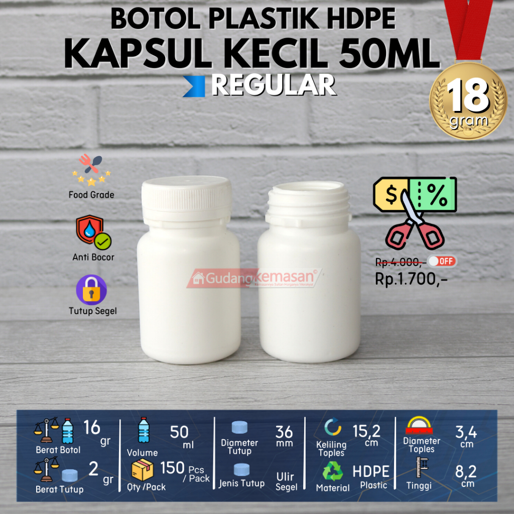 Jual BOTOL PLASTIK HDPE 50ML KAPSUL KECIL TUTUP SEGEL - FLASH | Shopee ...