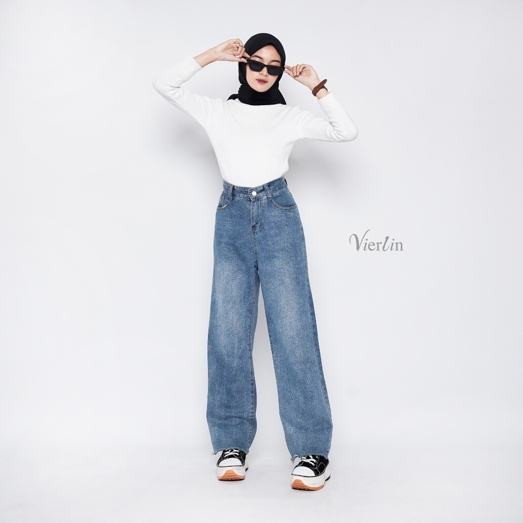 Jual VIERLIN - Jeans 8776 - HIGH WAIST LOOSE JEANS UNFINISH | Shopee ...