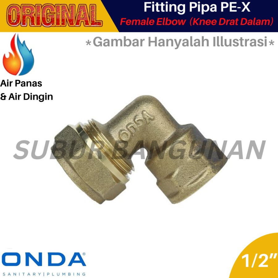 Jual Female Elbow ONDA 1/2" KDD Knee Drat dalam air panas Fitting kuningan | Shopee Indonesia