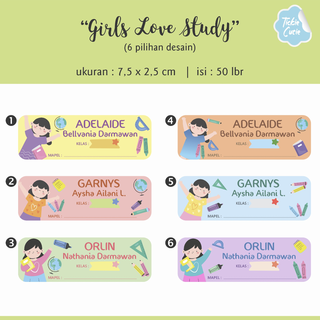 Jual PO label sticker nama utk buku pelajaran tema : LOVE STUDY (isi 50 ...