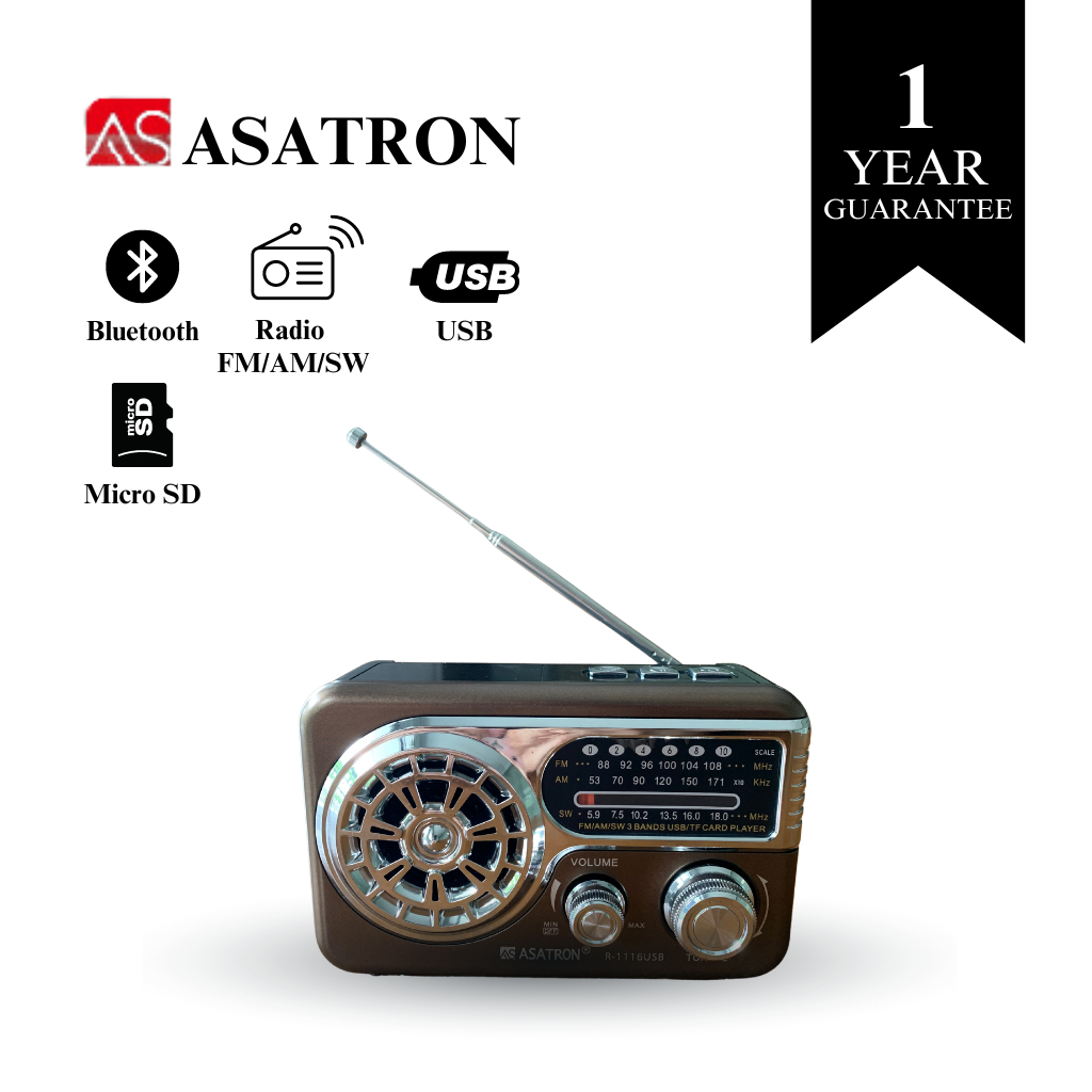 Jual Asatron R-1116 USB Portable Speaker Bluetooth Radio FM/AM/SW ...