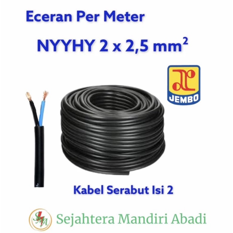 Jual Kabel NYYHY 2x2,5 mm Merek Jembo isi 2 Per Meter Eceran Serabut Kawat Kulit Hitam | Shopee ...
