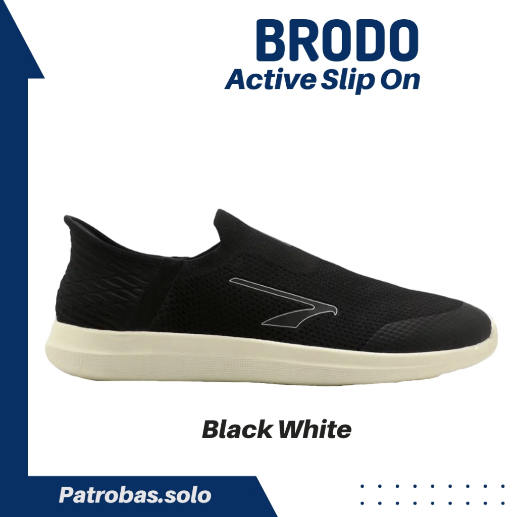 Jual BRODO Active Slip On Black White Sepatu Sneakers Casual Pria Hitam ...