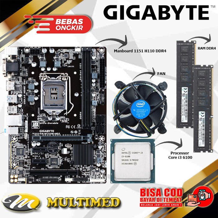 Jual Paket Motherboard H110 LGA 1151 DDR4 + Core I3 6100 + Fan + RAM | Shopee Indonesia
