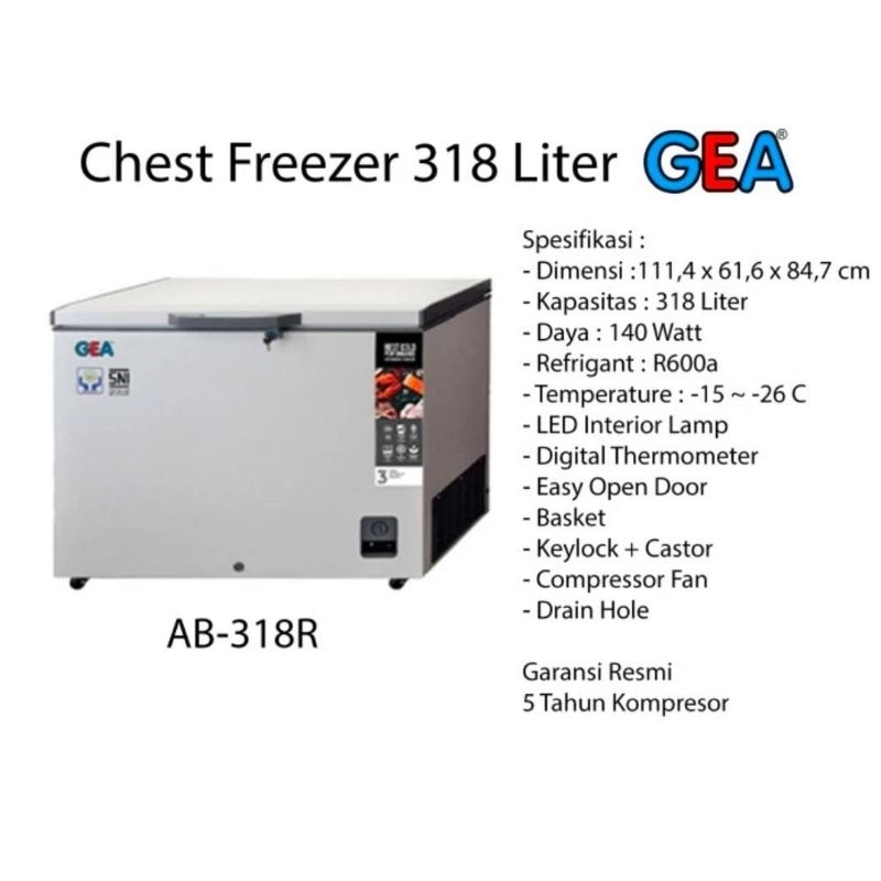 Jual Gea Chest Freezer AB-318R 318L (Kargo) | Shopee Indonesia