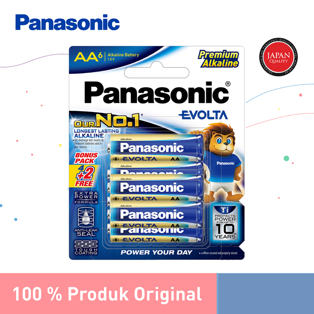Jual Panasonic Baterai AA Evolta Premium Alkaline 6Pcs Battery Size A2 ...
