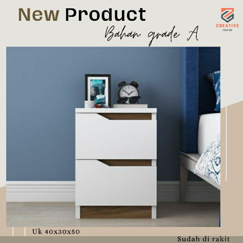 Jual meja nakas minimalis nakas modern nakas 2 laci | Shopee Indonesia