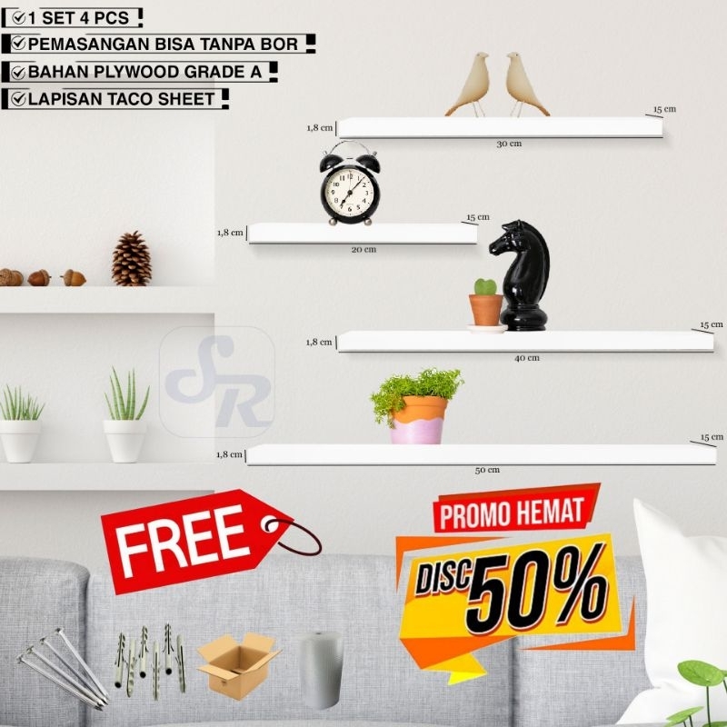 Jual Rak/ambalan dinding tempel aesthetic serbaguna L 15cm P 20 30 40 ...