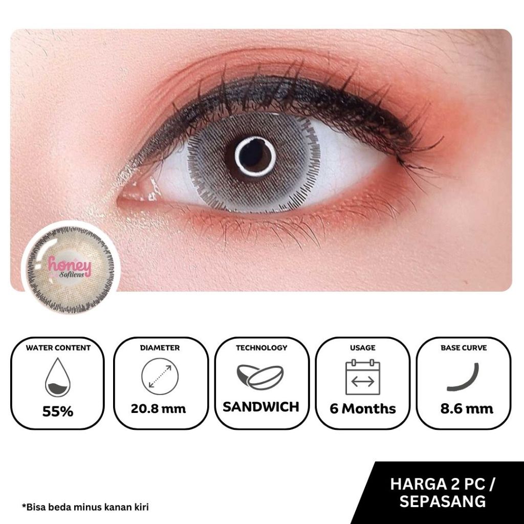 Jual HONEYSOFTLENS Softlens Latin 3T Grey (2pcs/sepasang) | Shopee ...