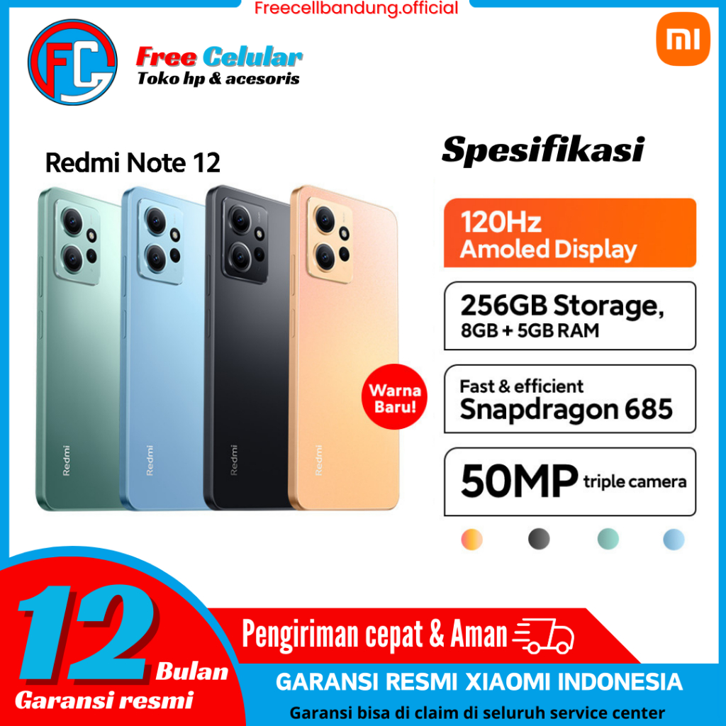 Jual Xiaomi Redmi Note 12 (4GB/128GB)(6GB/128GB)(8GB/128GB)- 50MP ...