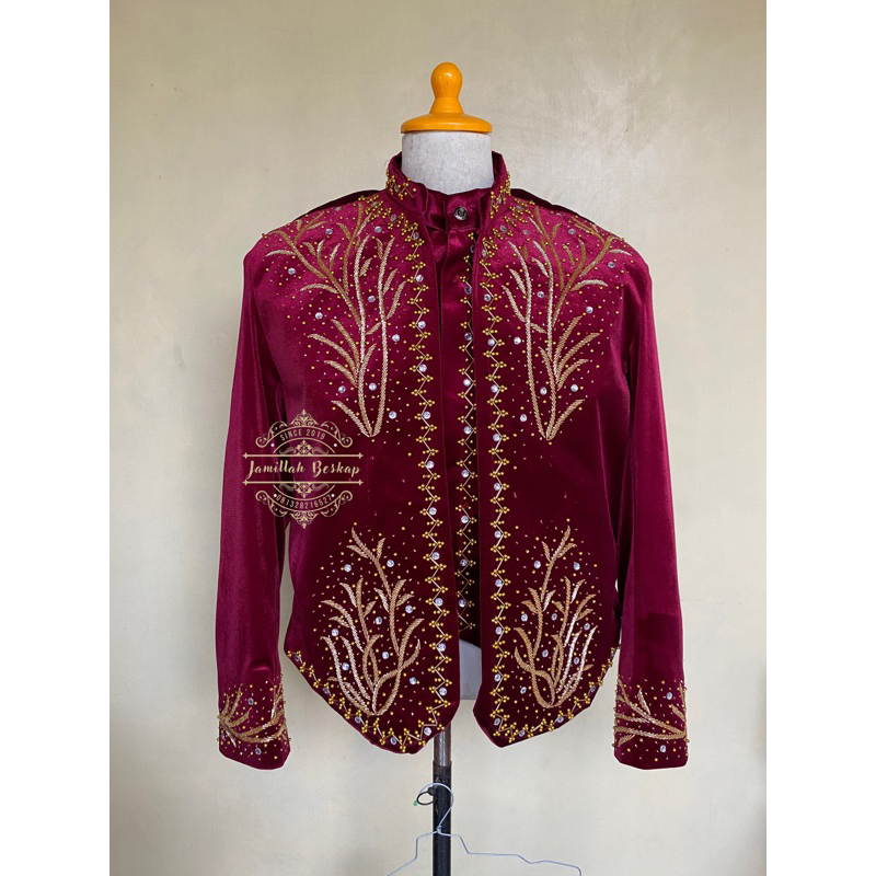 Jual Beskap pengantin jawa bludru maroon || Beskap jawa || Beskap ...