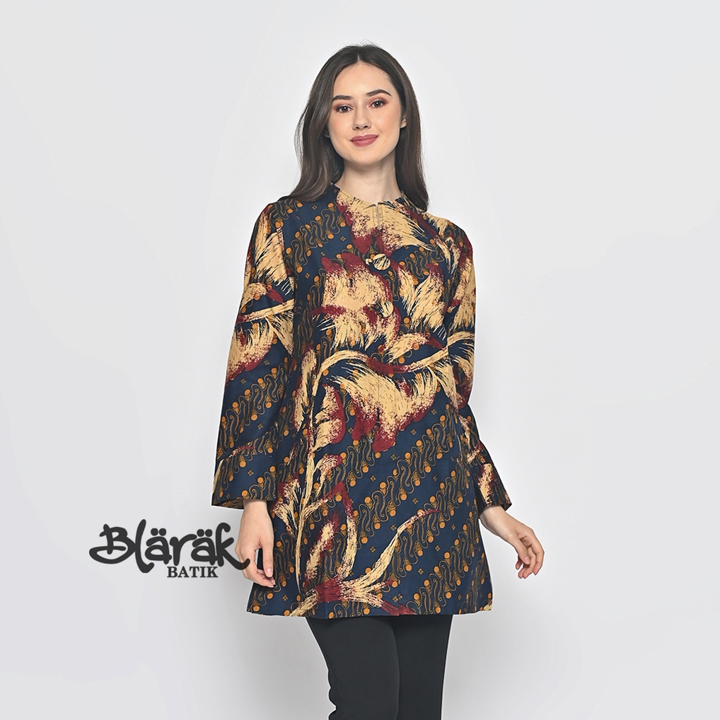 Jual Tunik Batik Wanita Premium Modern Motif Ayana Biru Blarak Batik ...