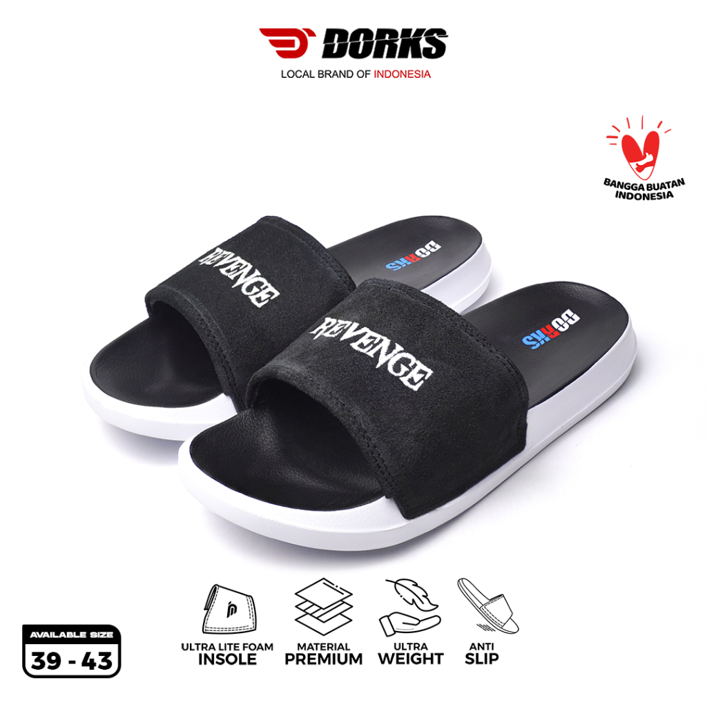 Jual Dorks - Revenge Black White Sandal Slop Casual Pria Wanita Sendal ...