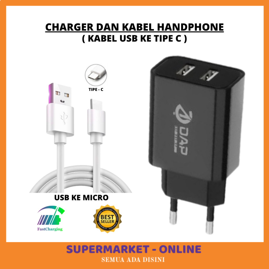 Jual FAST CHARGING!! CHARGER ADAPTOR CAS HANDPHONE HP 2 USB DAN KABEL ...