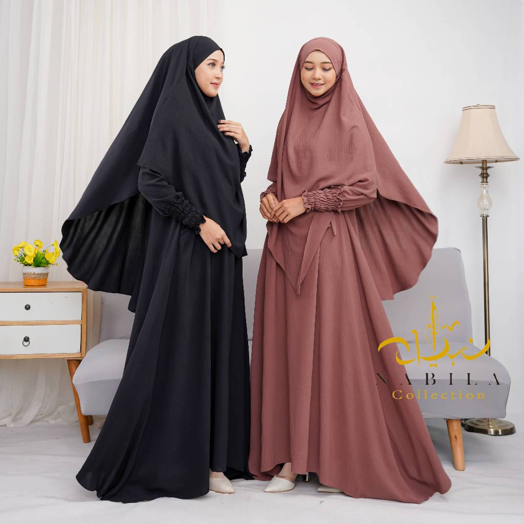 Jual Gamis Syari yasmin set crinkle gamis syari khimar cadar niqab crinkel original Nabila ...