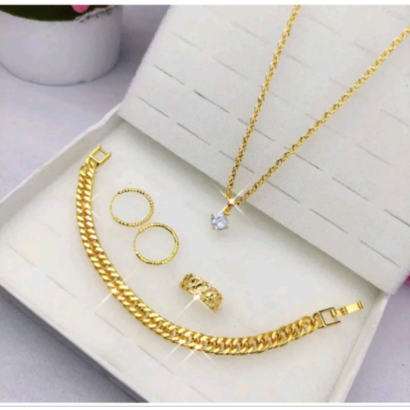 Jual set perhiasan wanita titanium motif rantai liontin permata satu ...