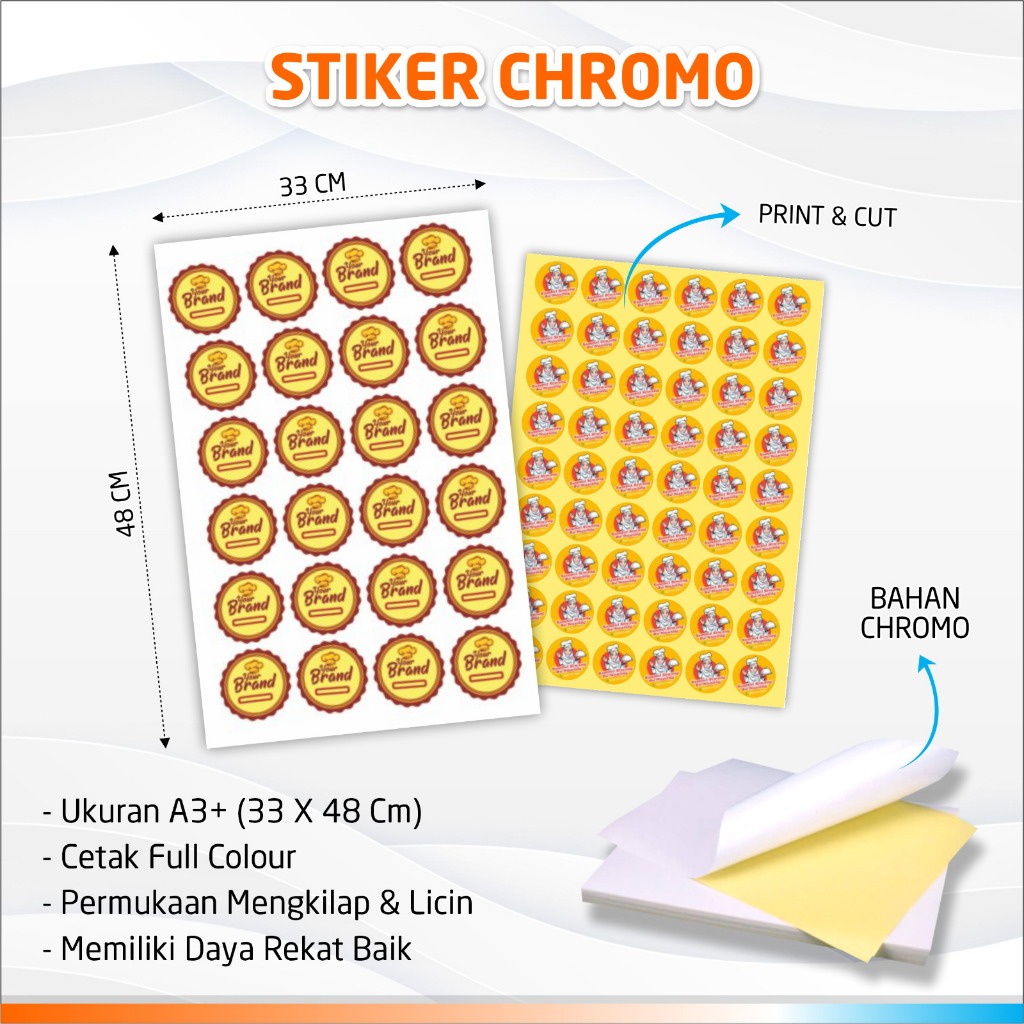 Jual CETAK STIKER CHROMO A3+ / STIKER CROMO CUSTOM LABEL MAKANAN ...
