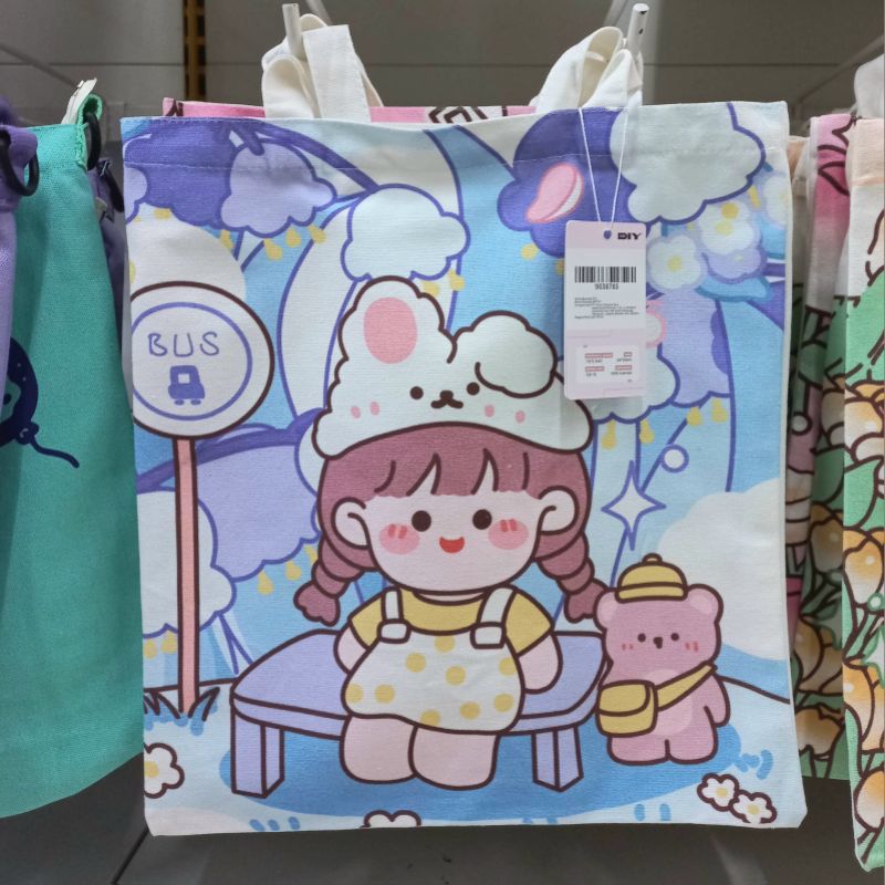Jual MR.DIY Totebag Tas Bahu Premium Kanvas Dengan Karakter Lucu Kucing ...