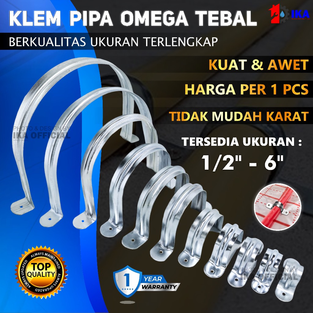 Jual KLEM OMEGA 1/2" 3/4" 1" 1 1 /4" 1 1/2" CLAMPS OMEGA GALVANIS Klem ...