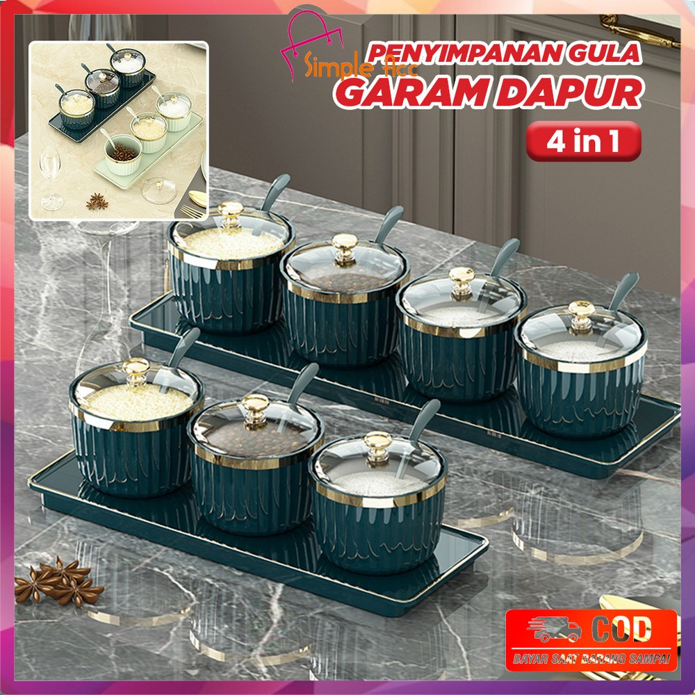 Jual DO-C1008 Tempat Bumbu Dapur Set 4IN1 Penyimpanan Gula Garam Dapur ...