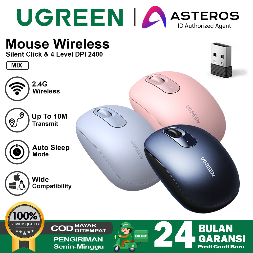 Jual UGREEN Mouse Wireless 2.4G Mini Portable Silent Click Free Baterai ...