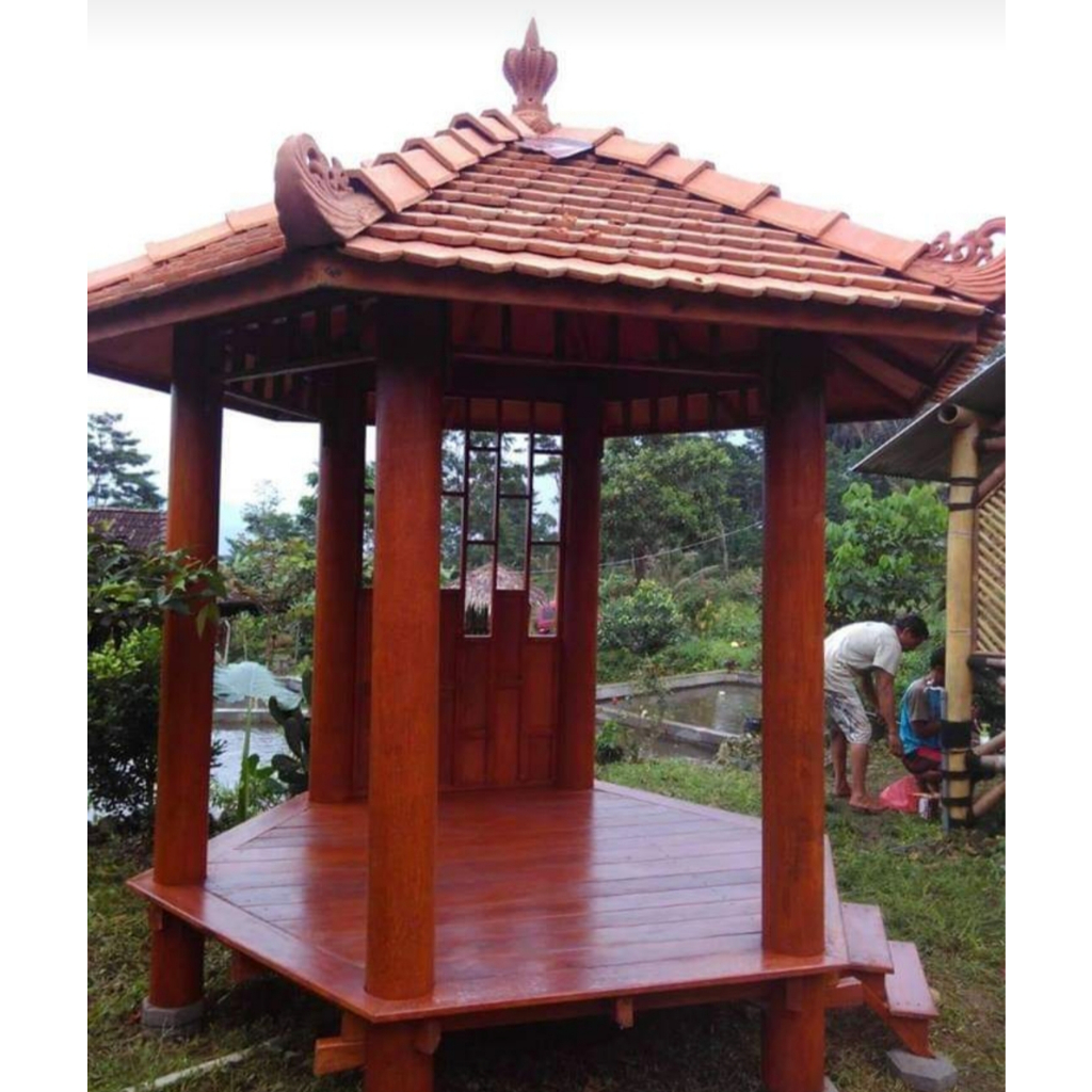 Jual Gazebo Segi 6 Model Atap Genteng Tanah Desain Terbaru Ukuran ...