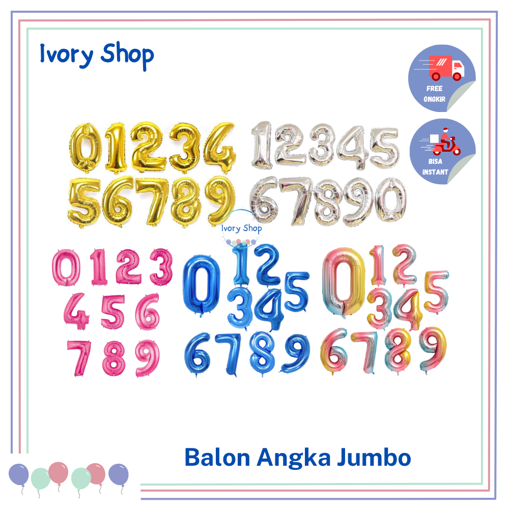 Jual Balon Foil Angka Jumbo 80cm Silver Gold Pink Biru | Shopee Indonesia