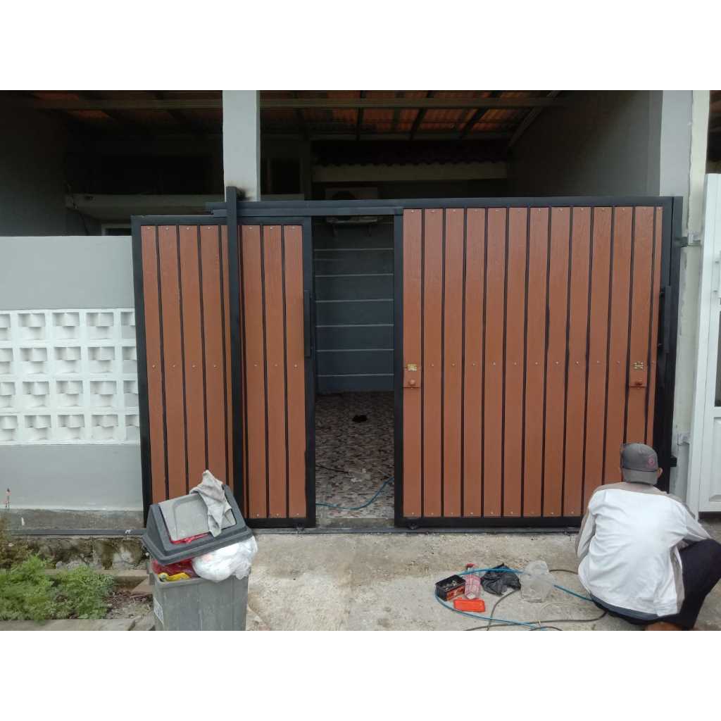 Jual Pagar Rumah minimalis GRC Woodplank Double Sliding | Shopee Indonesia