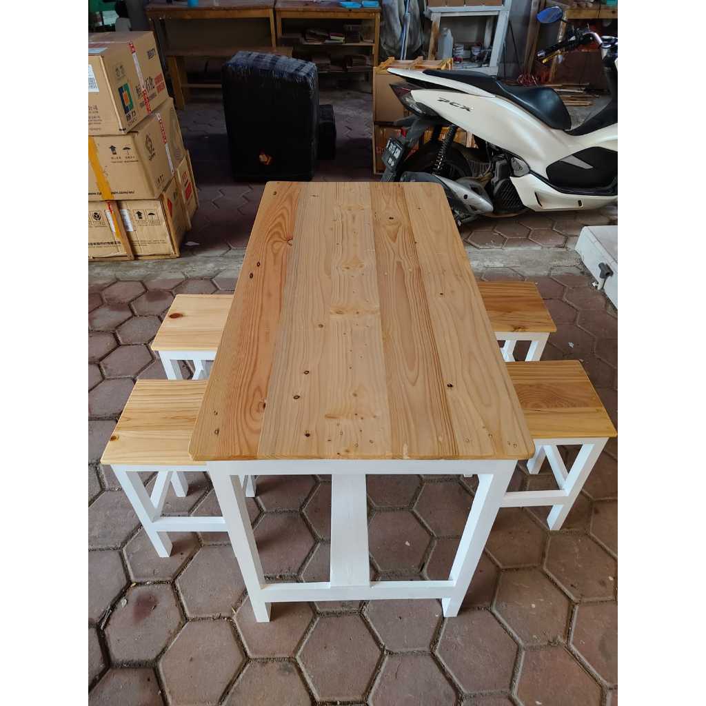 Jual meja makan, meja cafe set 4 kursi kayu jati belanda | Shopee Indonesia