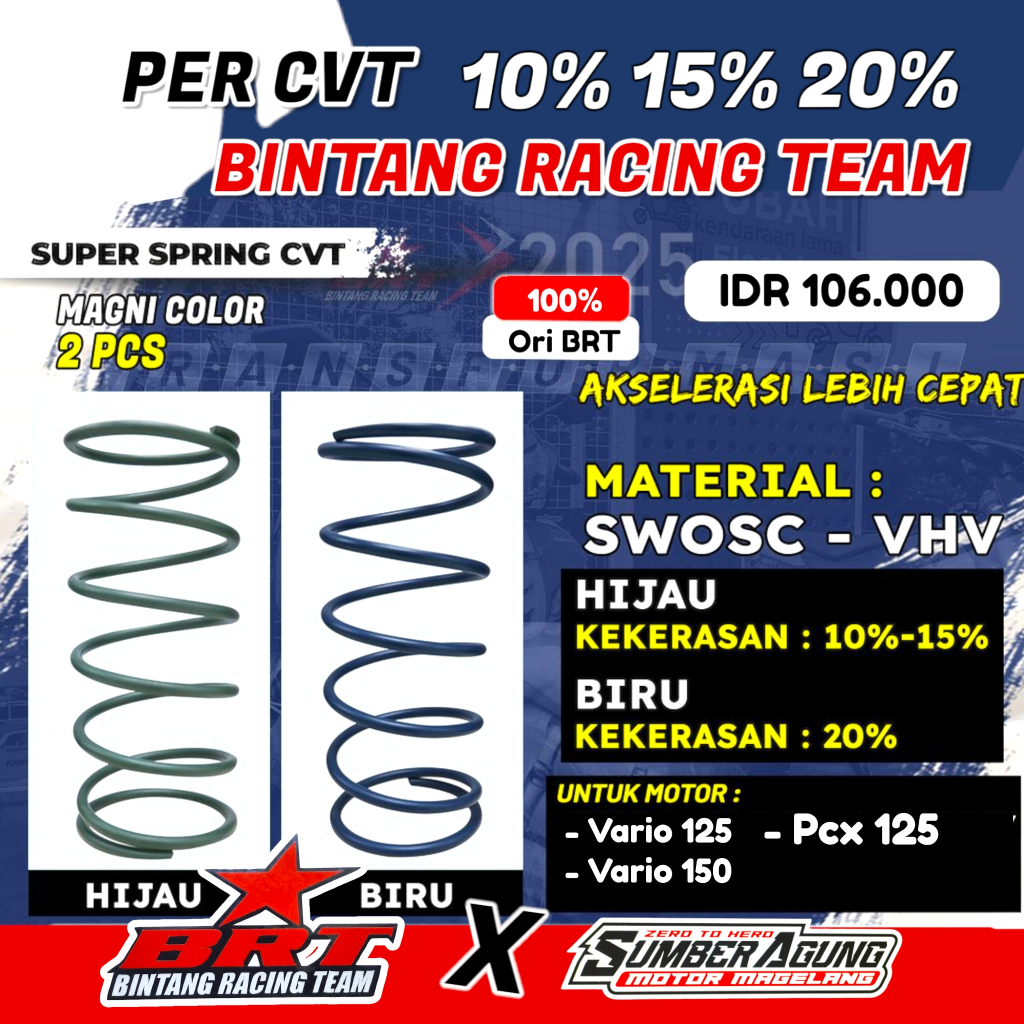 Jual PER PIR CVT RACING BRT VARIO 125 150 PCX 125 1000 1500 RPM 10% 15% ...