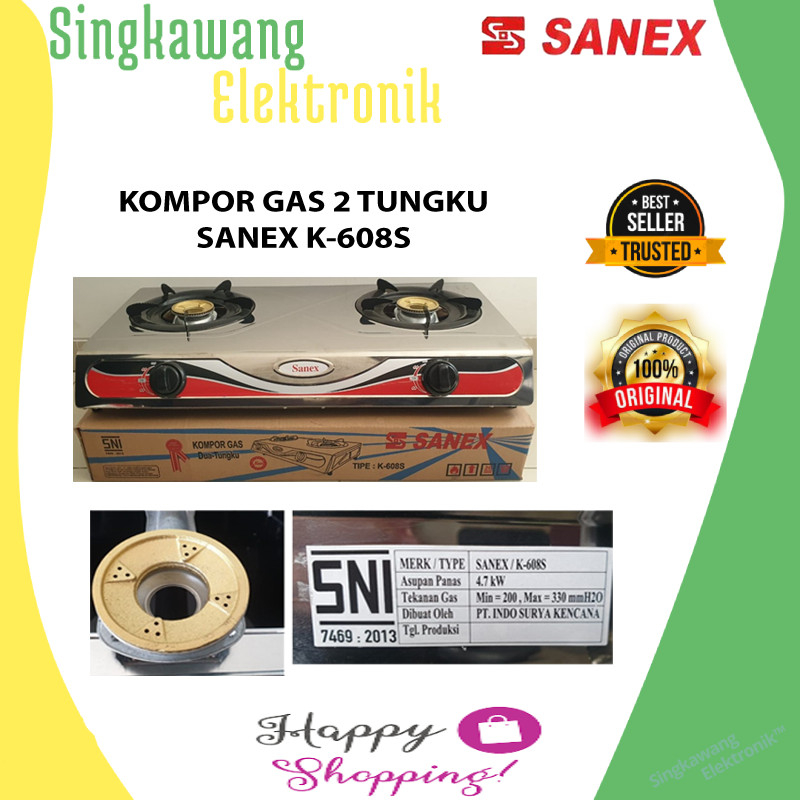 Jual KOMPOR GAS 2 TUNGKU SANEX K-608 S STAINLESS STEEL | Shopee Indonesia