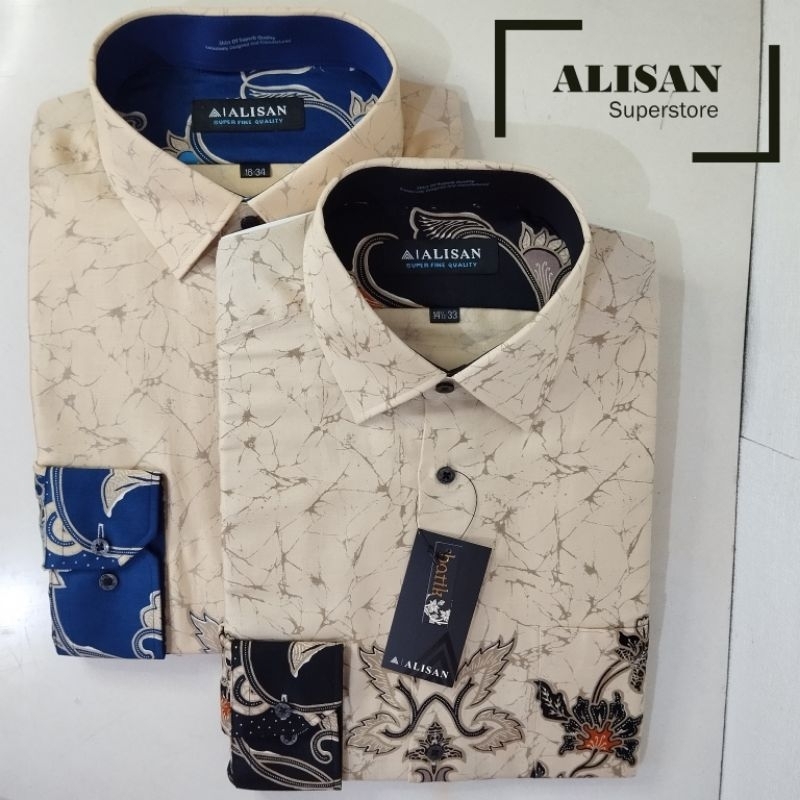 Jual Alisan Batik Pria Krem Motif Sayap Daun Biru/Merah/Hitam/Orange ...