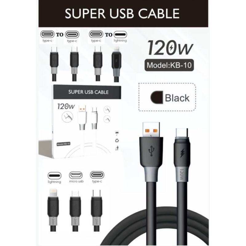 Jual KD KABEL DATA SILIKON KB-10 120W SUPER USB CABLE | Shopee Indonesia