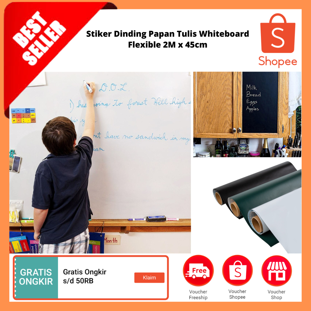 Jual Stiker Dinding Papan Tulis Whiteboard Flexible 2M x 45cm / Stiker ...