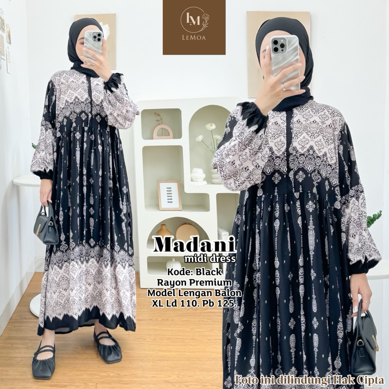 Jual Mahesa Midi Dress Motif Bunga Lengan Balon By Lemoa Bahan Rayon ...
