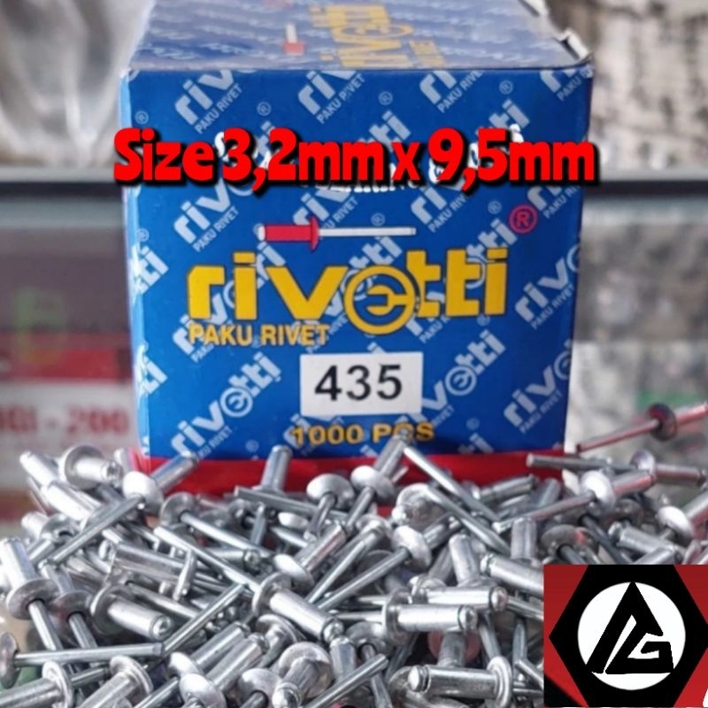 Jual [Perkotak] Paku Rivet Rivetti 435 Size 3.2mm x 9,5mm Isi 1000 pcs ...
