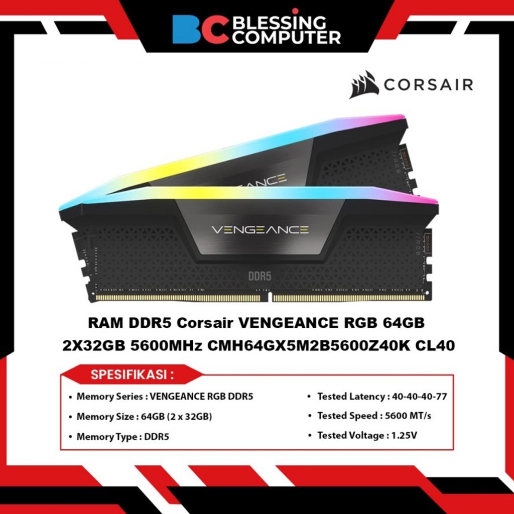 Jual RAM DDR5 Corsair VENGEANCE RGB 64GB 2X32GB 5600MHz ...
