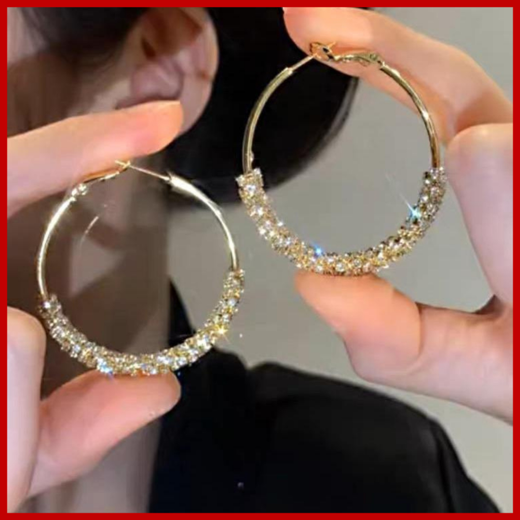 Jual AT43 - ANTING SHAPE RING hoop gold permata putih clip korea elegan ...