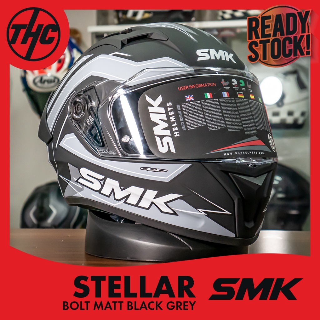 Jual HELM SMK STELLAR BOLT MATT BLACK GREY FULL FACE HELMET | Shopee ...