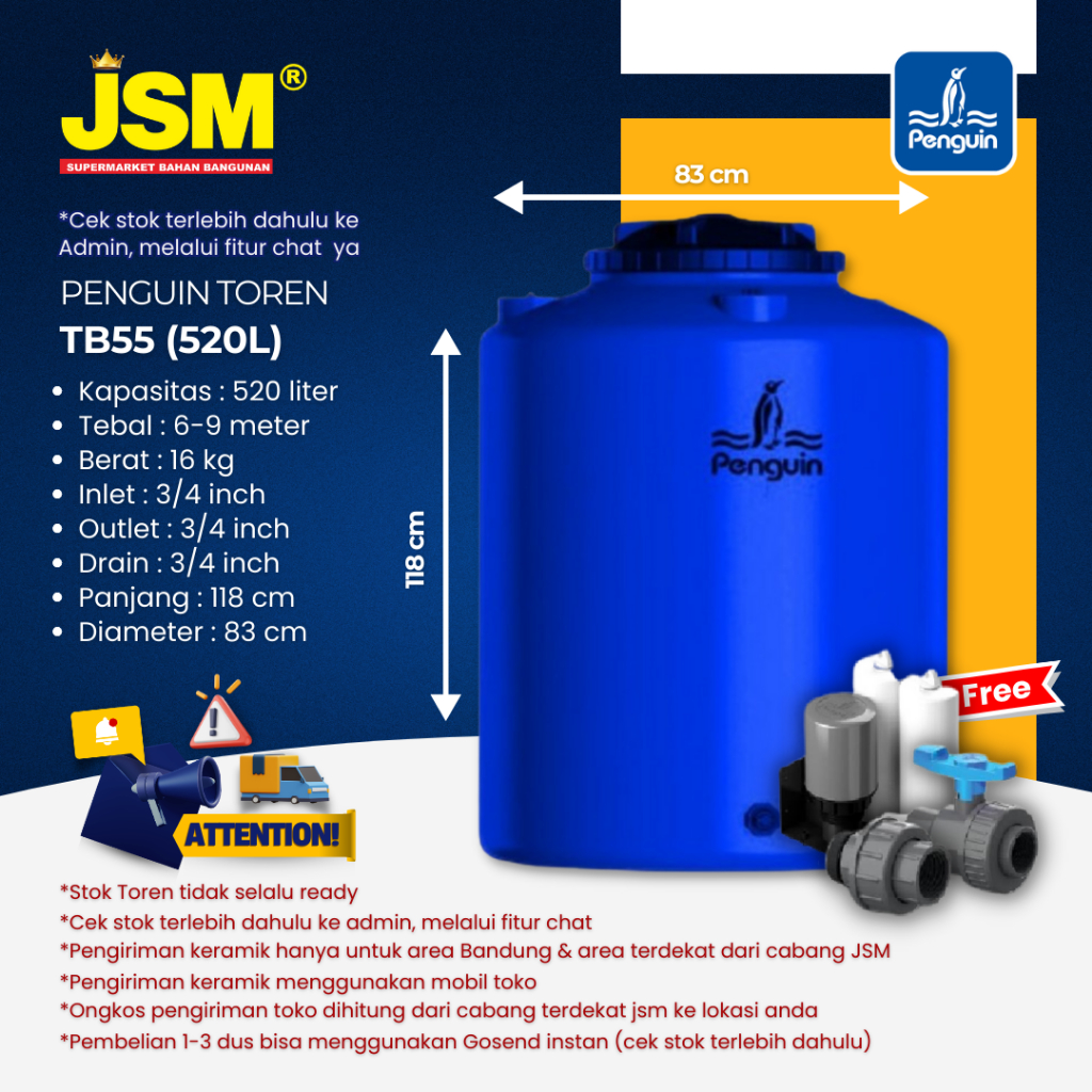 Jual PENGUIN TOREN TANGKI AIR TB55 520 LITER BIRU - JSM Supermarket ...