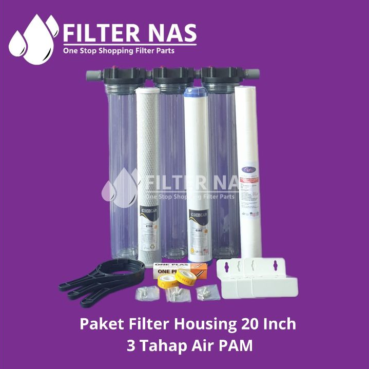 Jual Paket Filter Air Ledeng 3 Housing 20" Clear (Sediment, GAC &CTO ...