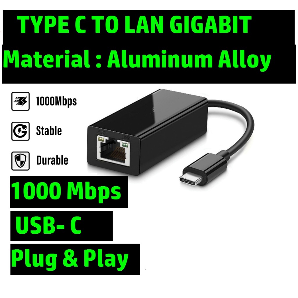 Jual Adapter converter USB Type C to Lan RJ45 Gigabit (1000 Mbps ...
