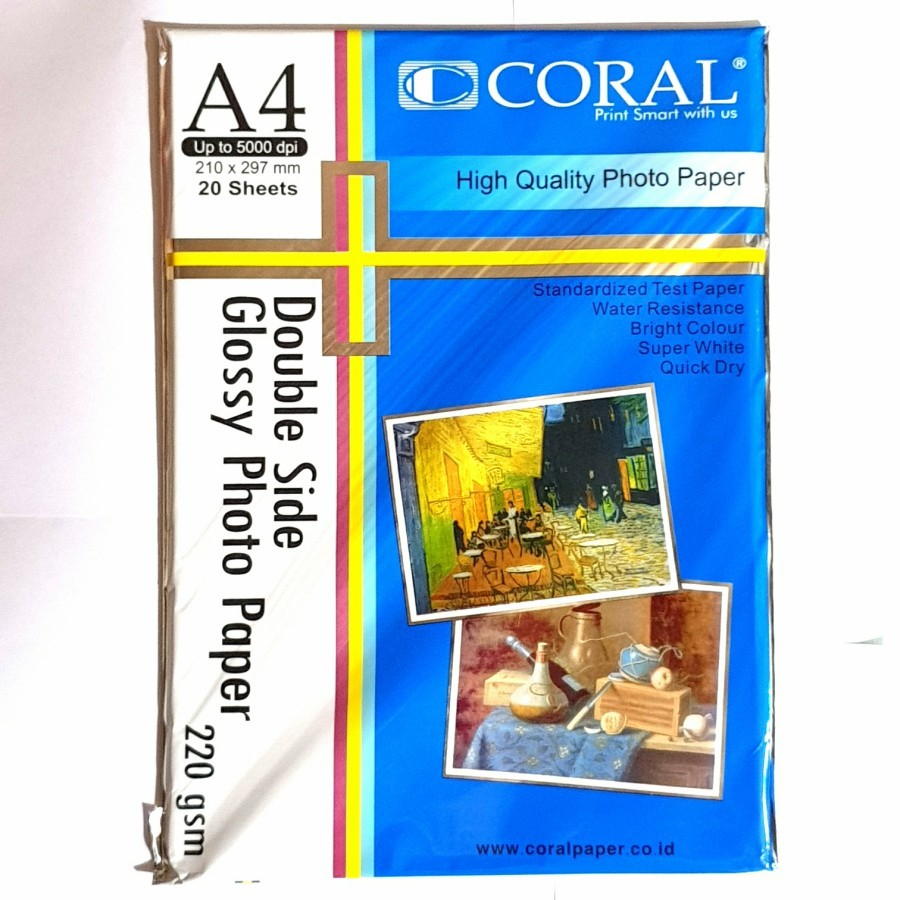 Jual CORAL DOUBLE SIDE GLOSSY PHOTO PAPER 220 GSM A4 20 SHEETS | Shopee ...