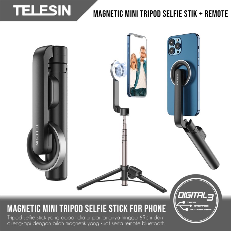 Jual Telesin Magnetic Mini Tripod Selfie Stick Tongsis + Remote ...