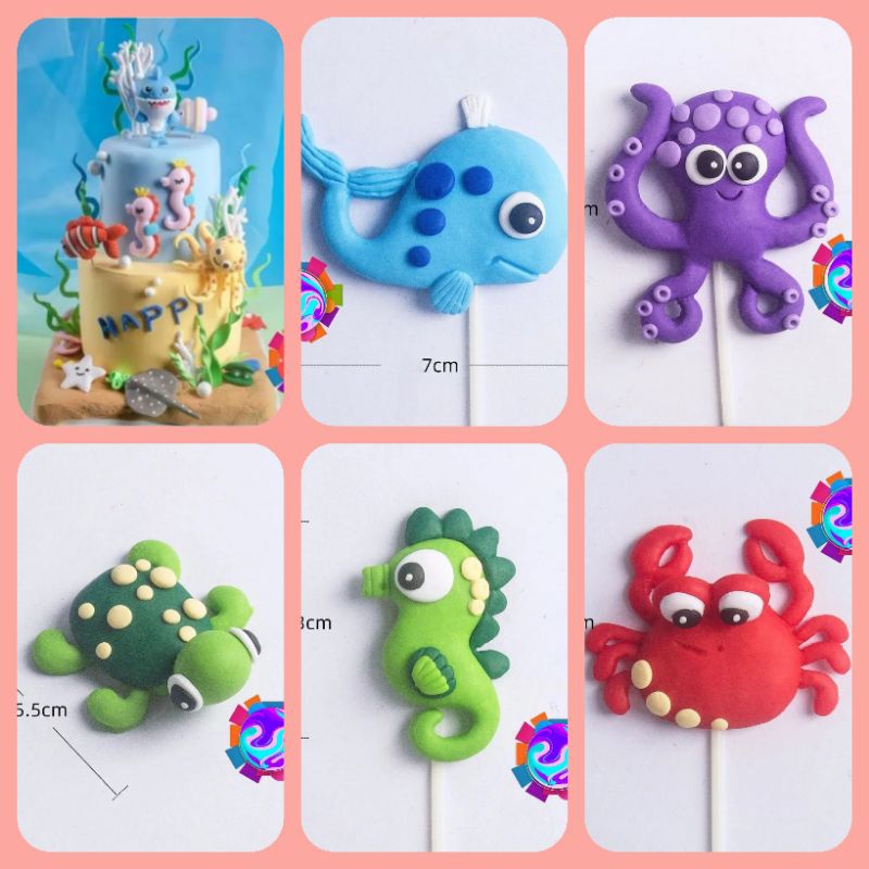 Jual Hiasan Topper Cake Kue Ulang Tahun Ikan Kepiting Gurita Paus Kuda ...