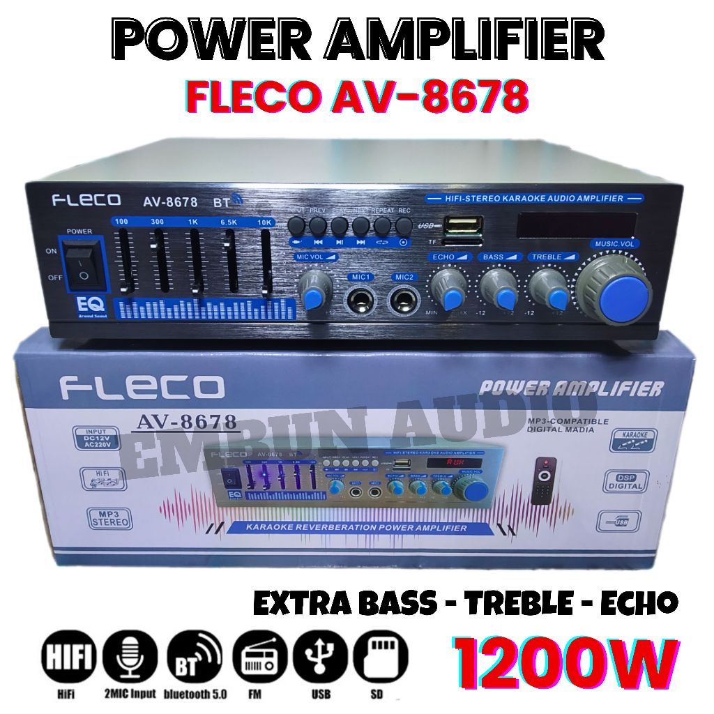 Jual FLECO Power Amplifier Bluetooth 1200W Penguat Audio Speaker AV ...