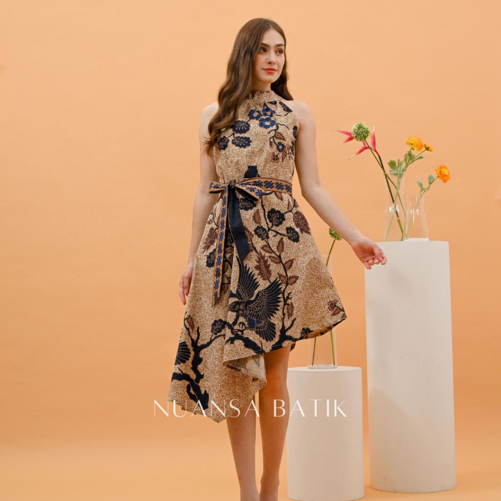 Jual Nuansa Batik Dress Batik Dengan Pita Tanpa Lengan Bahan Katun Stretch | Shopee Indonesia
